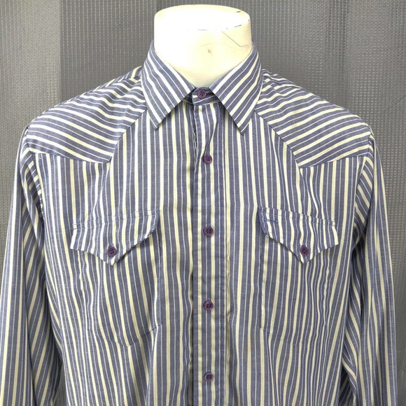 H Bar C | Shirts | Vintage H Bar C Shirt Men 7 Button Long Sleeve Blue ...